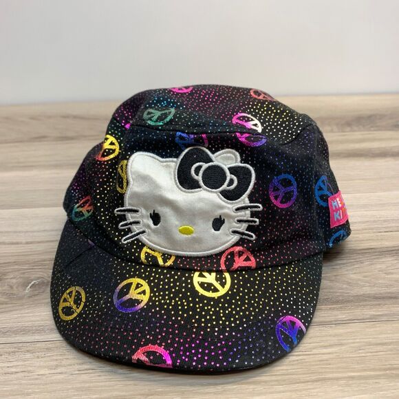 Sanrio | Accessories | Sanrio Hello Kitty Cadet Hat Black Rainbow Peace ...